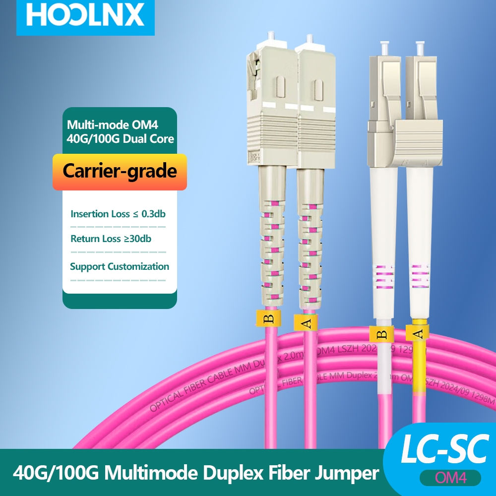 HOOLNX OM4 LC To SC Duplex LSZH Fiber Optic Patch Cable 2.0mm (Rose Red ...