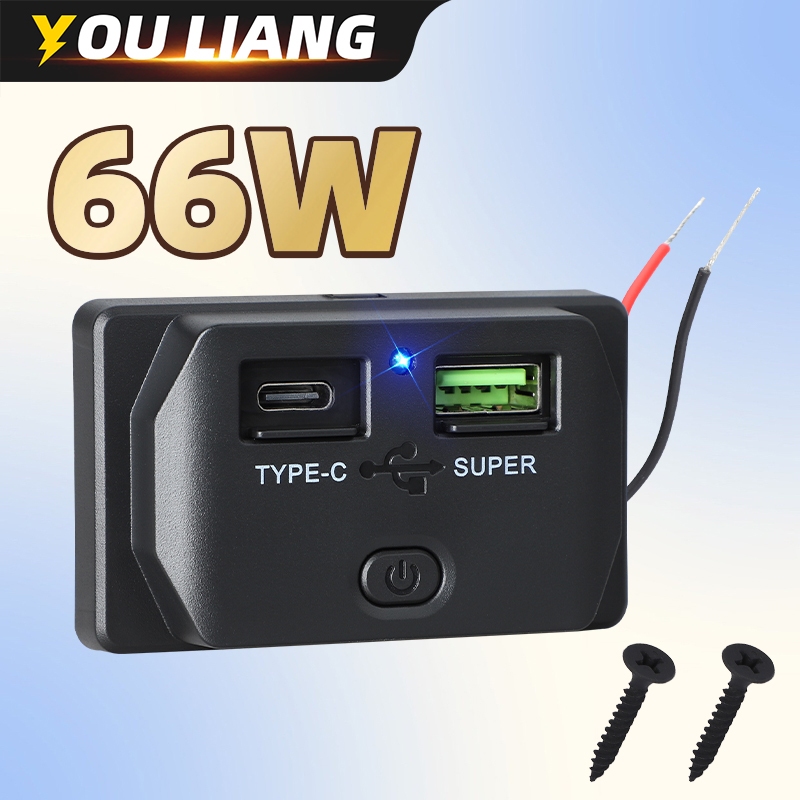 RV USB Outlet 66W QC USB-A & 30W USB-C Fast Charger Surface Mount ...