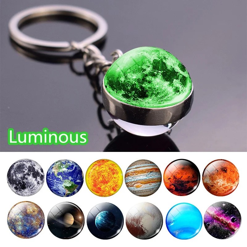 Glass Ball Keychain Double Side Solar System Planet KeyChain Space Moon ...