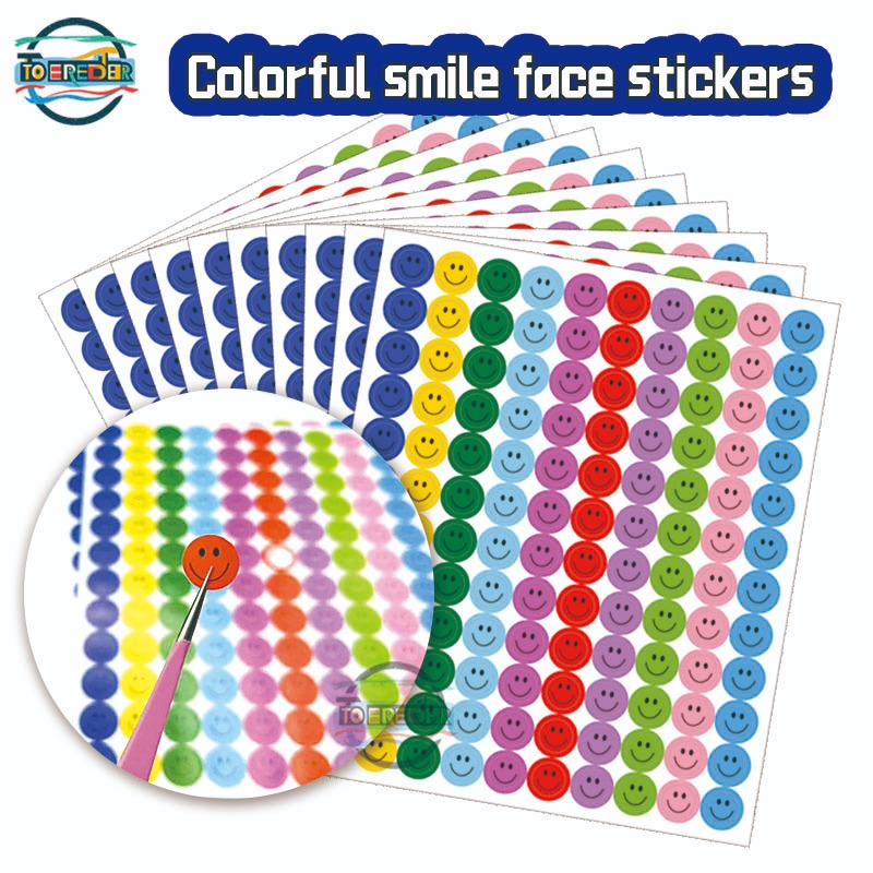 6000PCS Colorful Smile Face Stickers - 9.5mm Copperplate paper adhesive ...