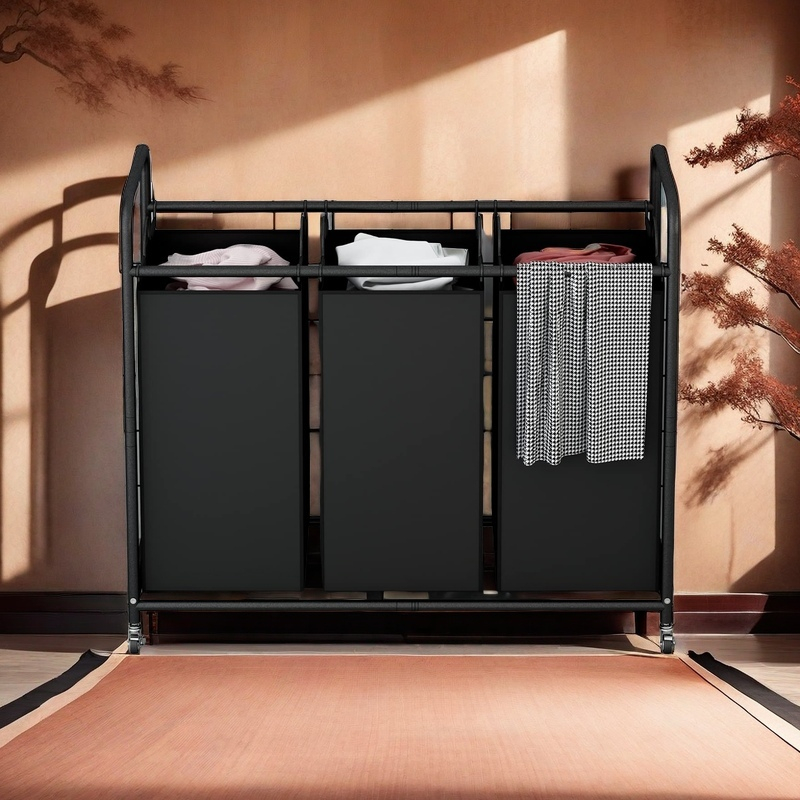 3-Partition Laundry Sorter, Separate Laundry Basket Trolley with Wheels ...