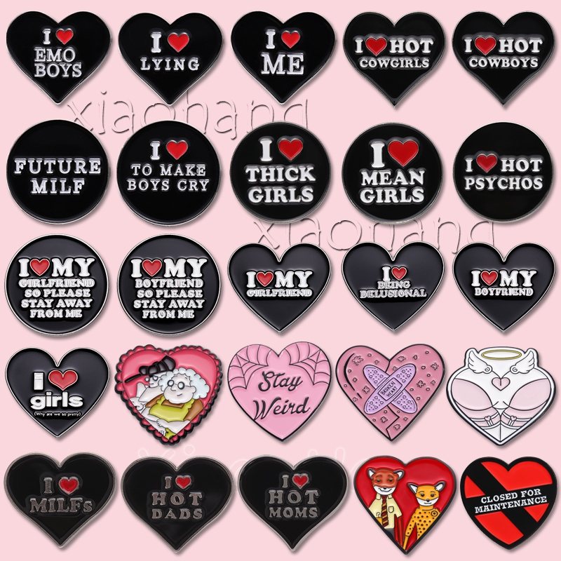 I Love My Boyfriend Girlfriend Enamel Pin Brooches Cartoon Heart Brooch ...