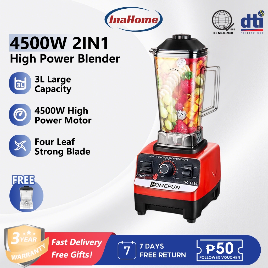 HOMEFUN 3L Heavy Duty Blender For Shake Soy Milk Ice Crushed Juicer Mixer | Shopee Philippines
