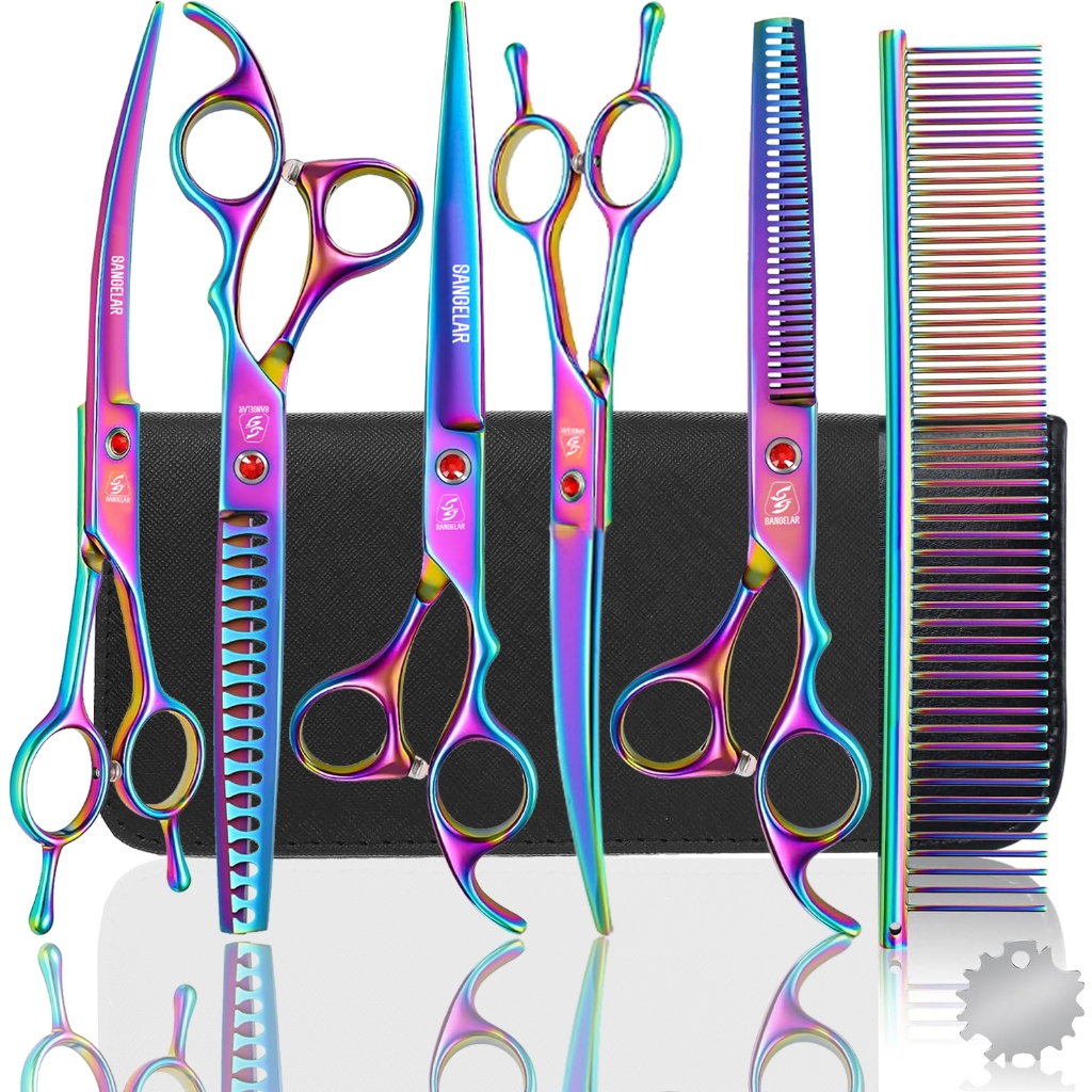 Sangelar 7 inch Premium Pet Grooming Scissors Set – Includes Straight ...