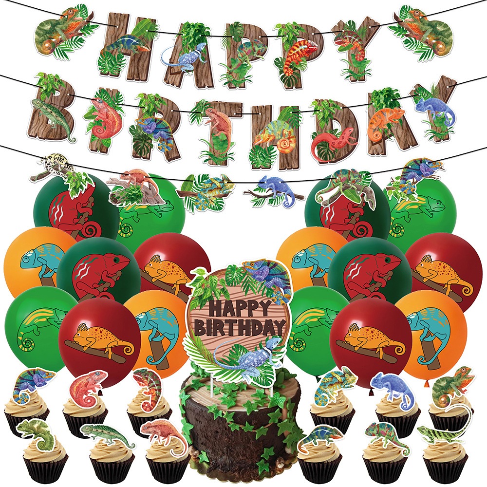 Lizard Animal Themed Birthday Party Decoration Kids Banner Cake Topper ...