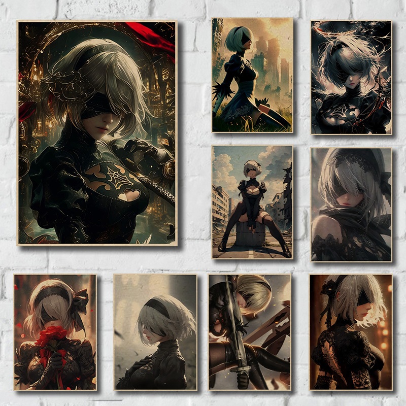 NieR: Automata 2B Kraft Paper Poster: The retro texture freezes the ...