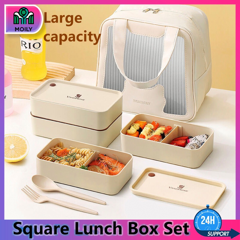 Portable Lunch Box for School Student Stainless Steel Square Bento ...