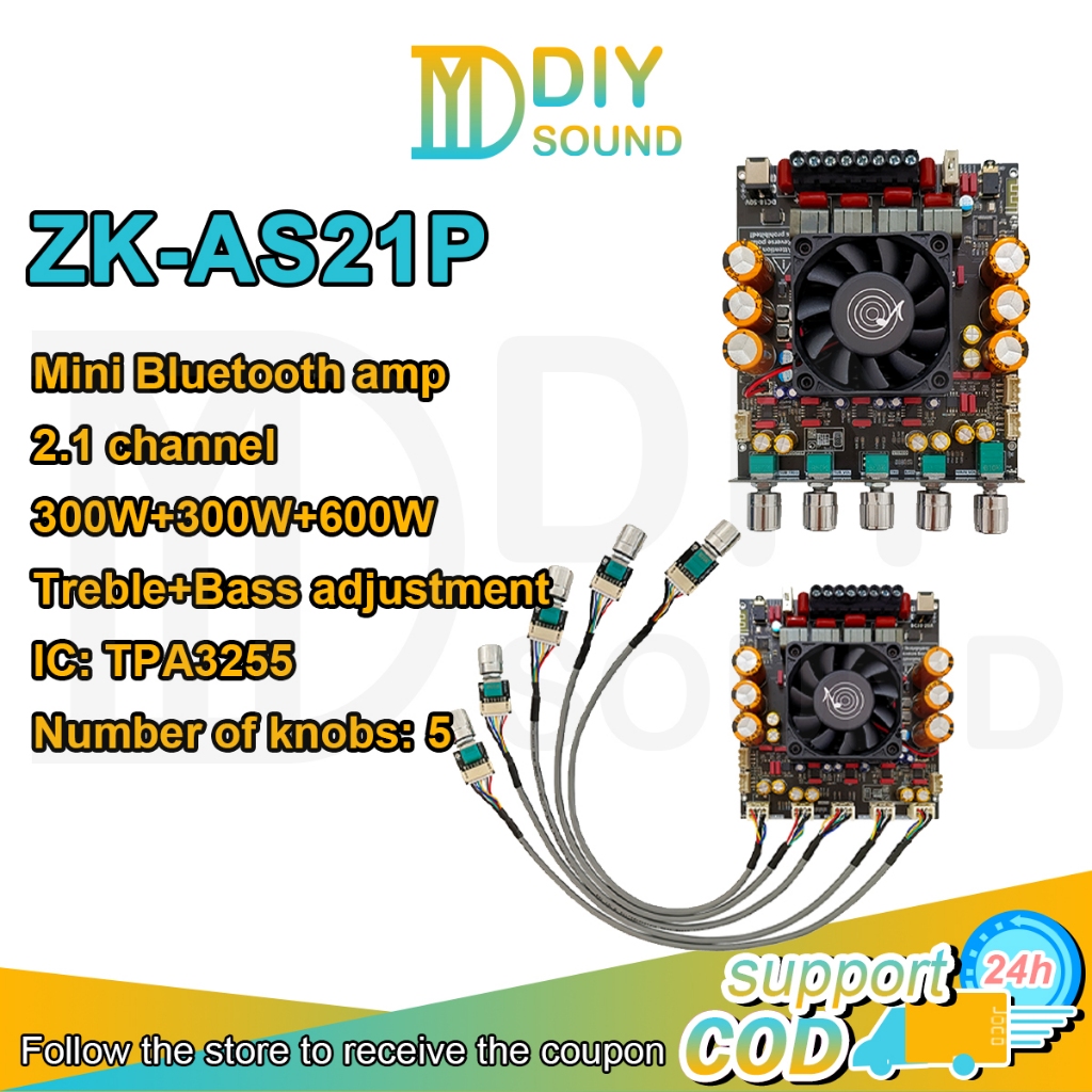 DIYSOUND ZK-AS21P Powerful Mini amp 2.1 Channel Bluetooth Amplifier ...