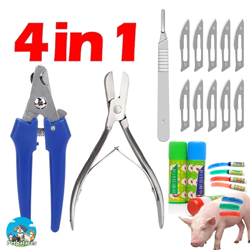 4 In 1 Piglet tool Kit (Piglets teeth cutter+Pig Tail cutter+Castration ...