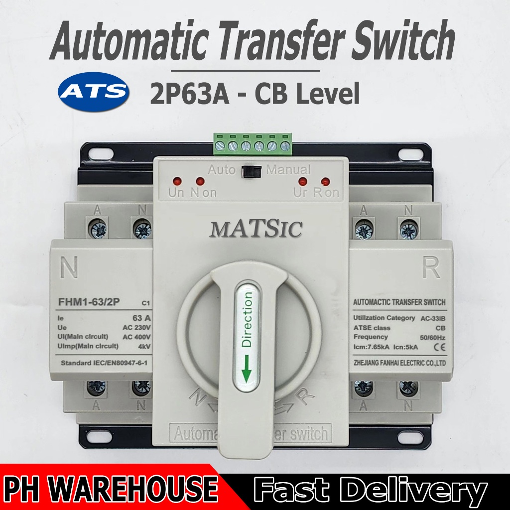 MCB Type Dual Power Automatic Transfer Switch Micro Circuit Breaker 2P 63A 230V ATS Electrical ...