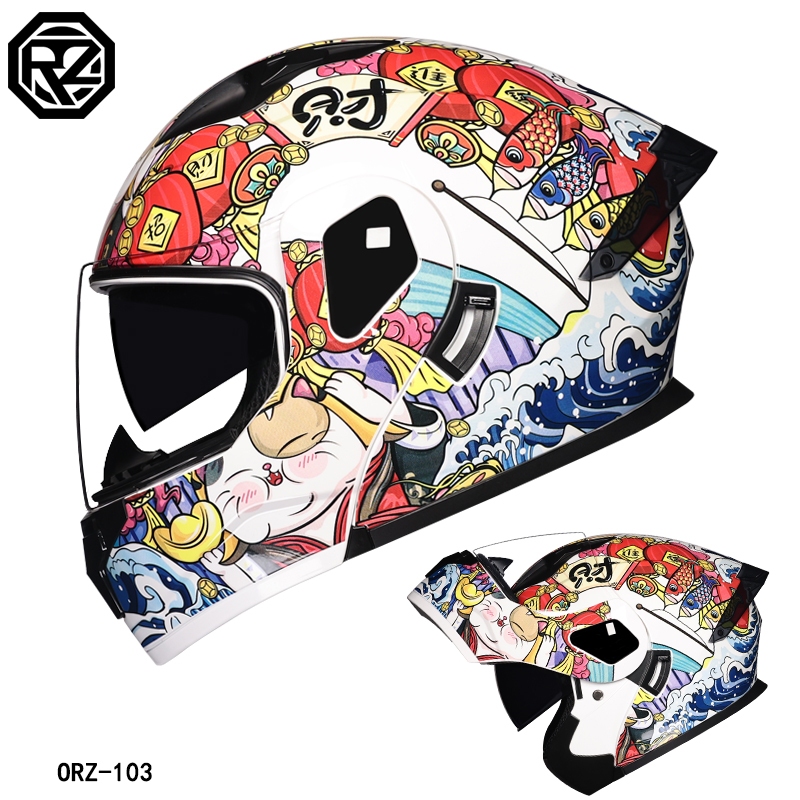 New ORZ-103 motorcycle facelift helmet with dual mirror film head ...