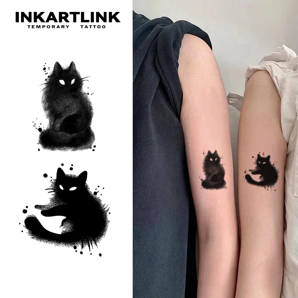 INKARTLINK Cat Couple Magic Tattoo Waterproof Semi-permanent Long-lasting Fake Tattoo Sticker ...