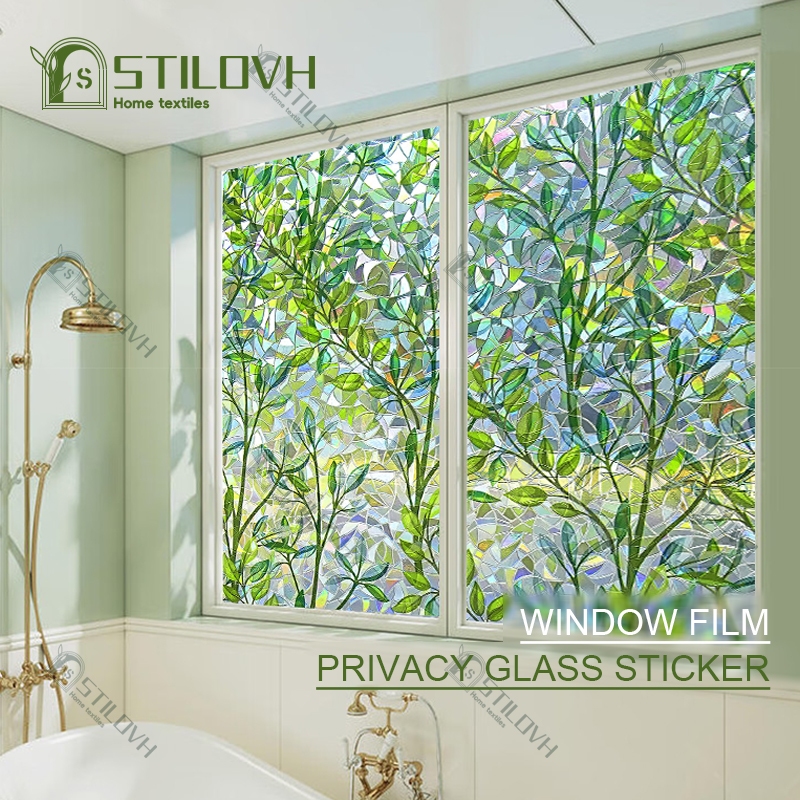 Rainbow Leaf Window Film Privacy Glass Sticker 3D No Glue Tinted Window ...