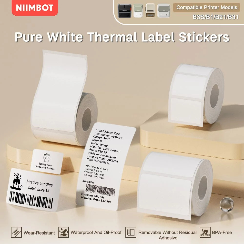NIIMBOT B21/B1/B3S White Thermal Label Sticker Paper Printable 20-50mm | Shopee Philippines