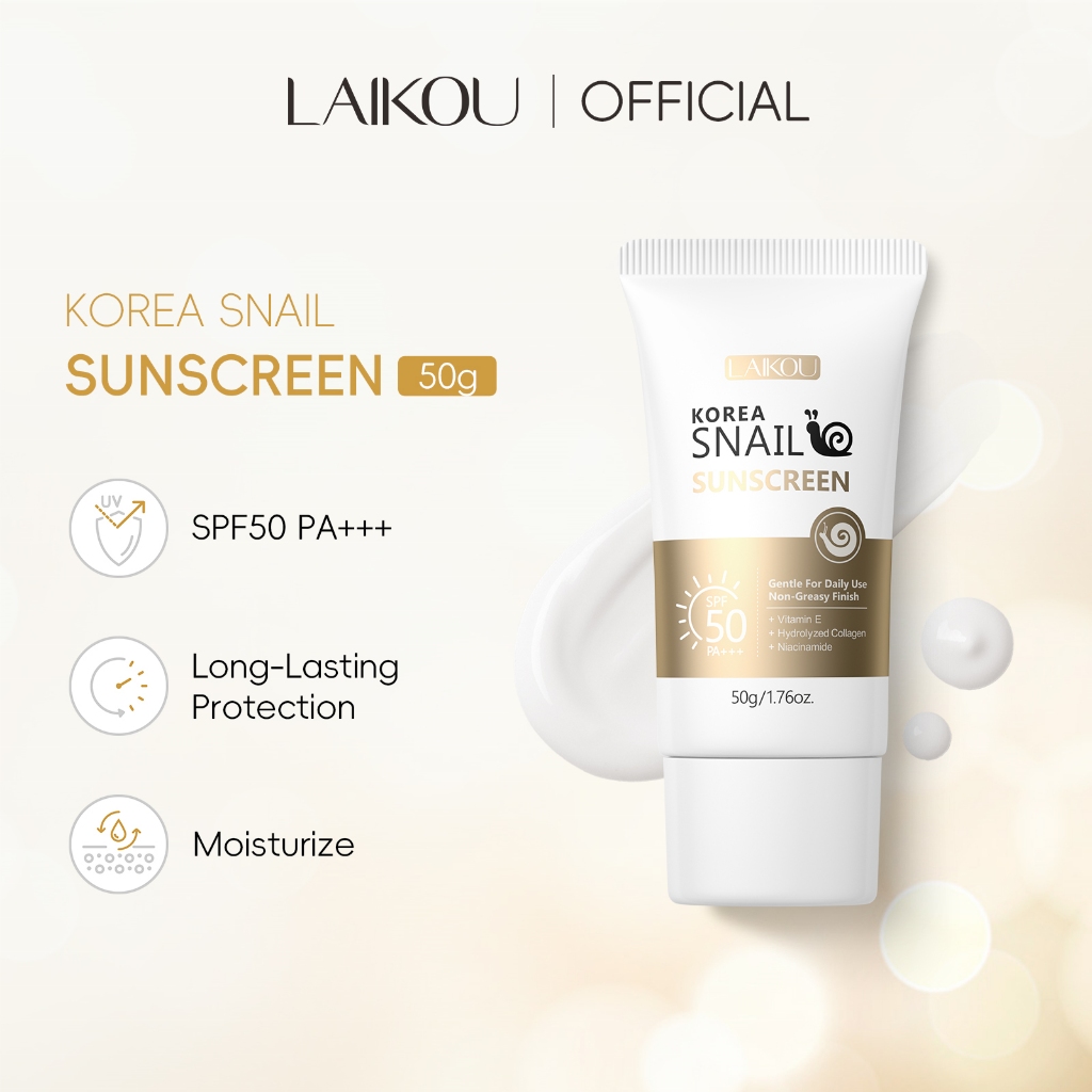 LAIKOU Korea Snail Sunscreen SPF50 PA+++ Non-Greasy Long-Lasting ...