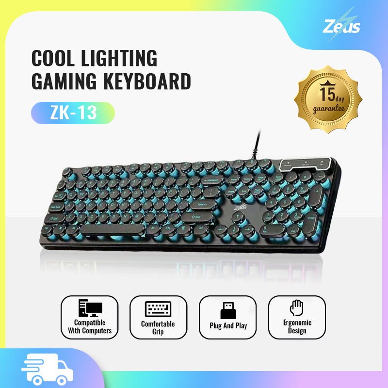 Zeus ZK-13 Gaming Mechanical Feel Keyboard Retro Keycap 104 keys With ...