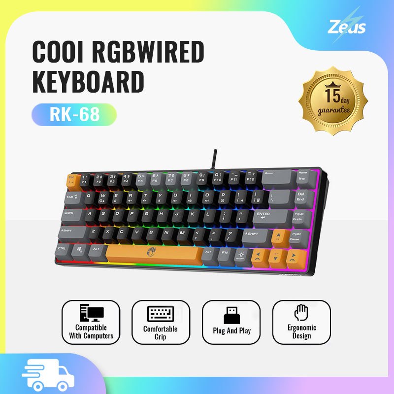 Zeus x RAIKU K68 68-Key Compact RGB Gaming Keyboard with 3 Keycaps ...