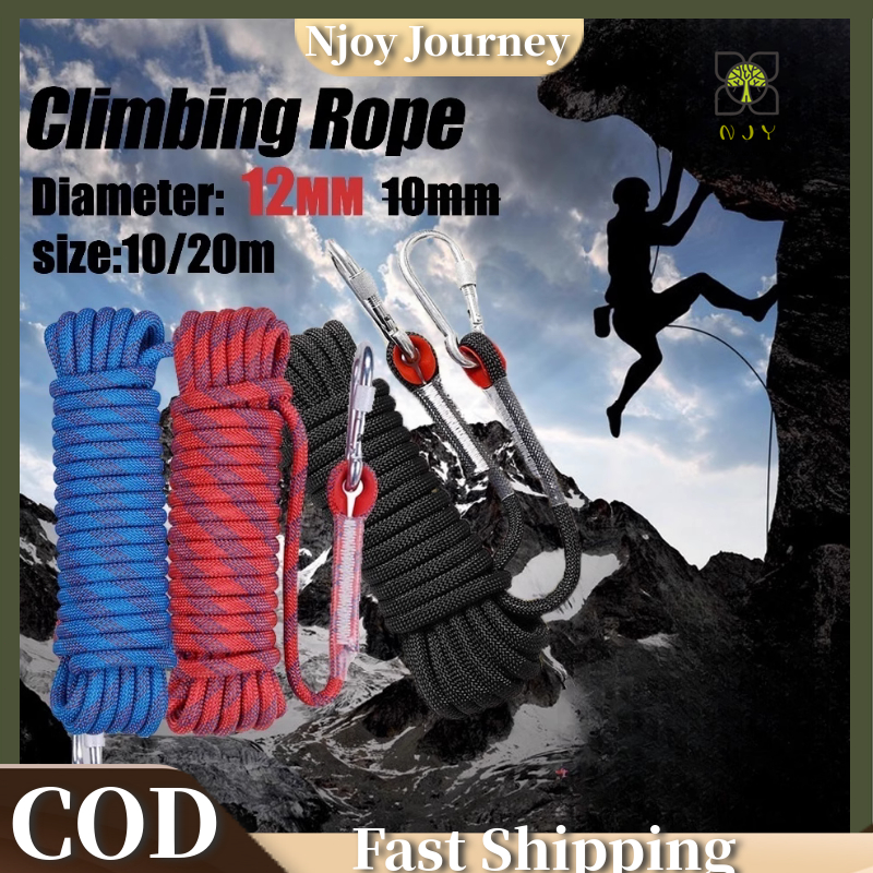 【NJY】Diameter 12MM Climbing rope Outdoor Safety Rope 2 Climbing Buckles ...