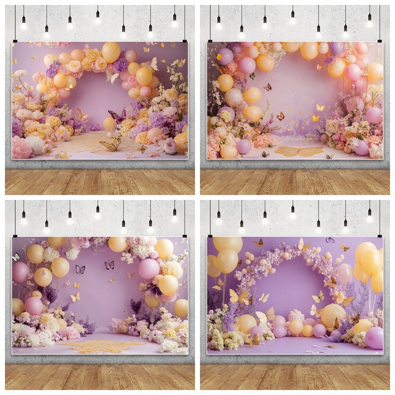 5x3ft Happy Christening Photography Backdrop Pink Balloon Butterfly ...