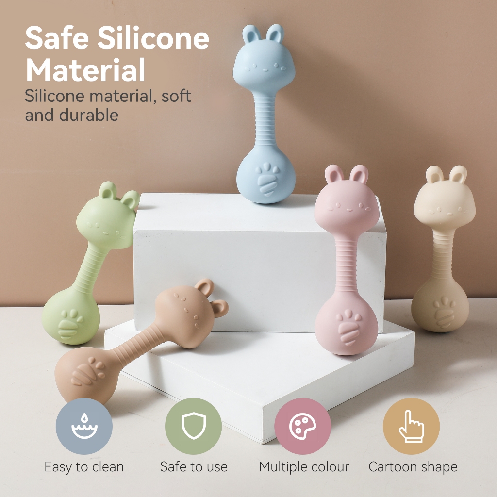 Infant Silicone Sand Hammer Rattle Teether toys Baby Grip Training Hand ...