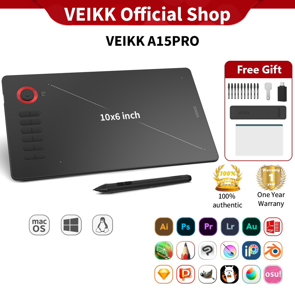 VEIKK A15PRO Digital Graphic Drawing Tablet 8192 Levels 290PPS With ...