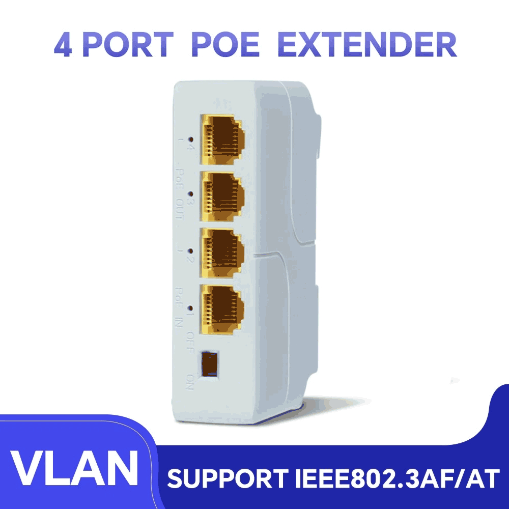 4 Port 1000M POE Extender Gigabit Network Switch Repeater IEEE802.3af/at Plug&Play for PoE ...