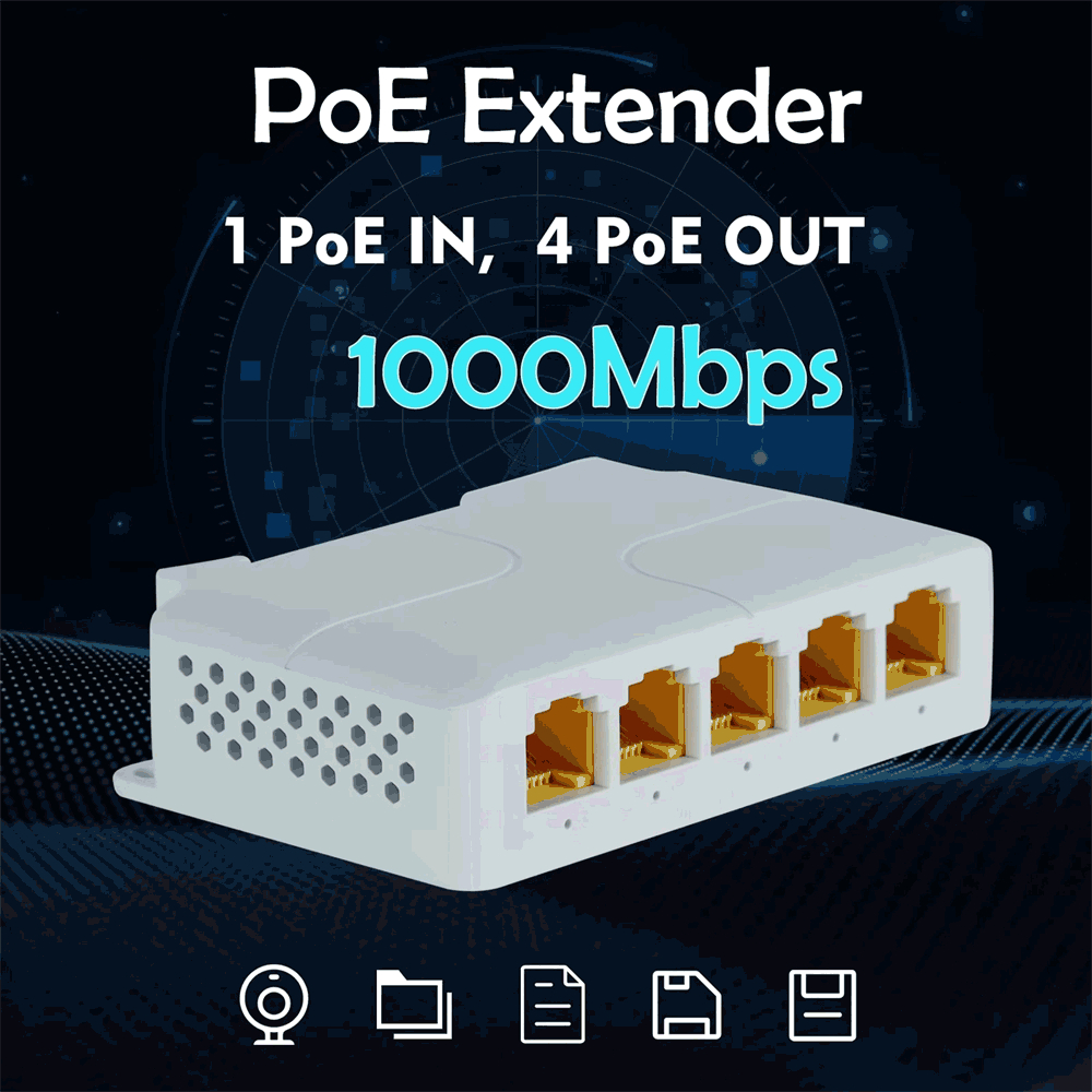 4 Ports 1000Mbps Ethernet POE Extender Support DIN Rail Mount Network ...