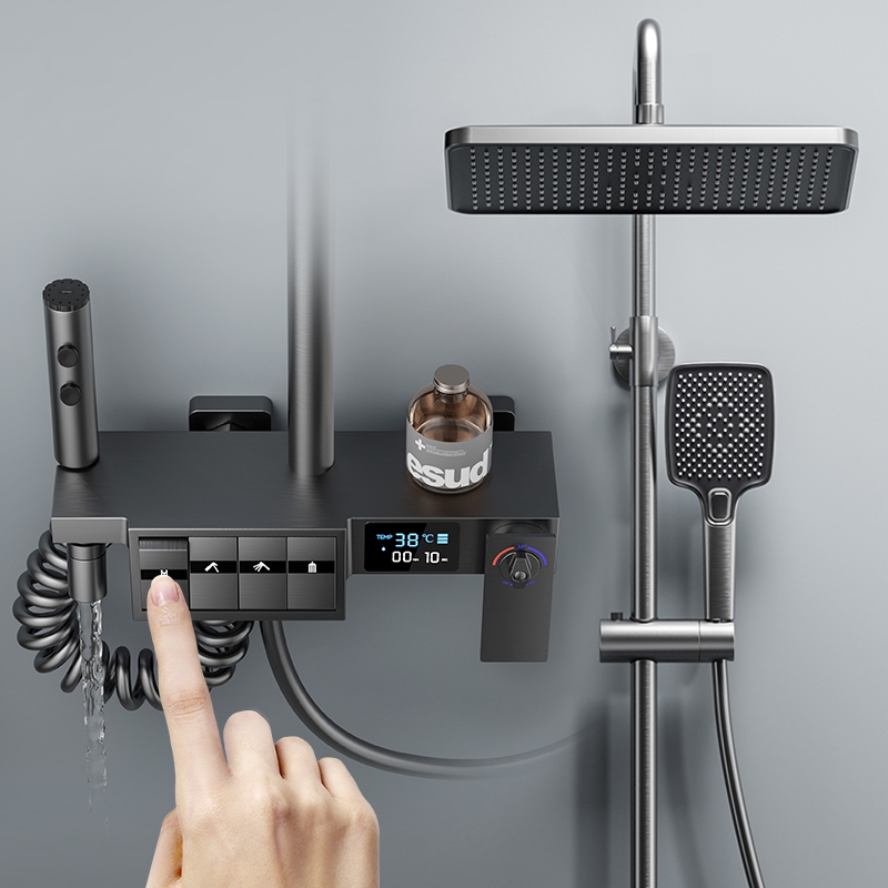 Piano key intelligent digital display shower set hot and cold copper ...