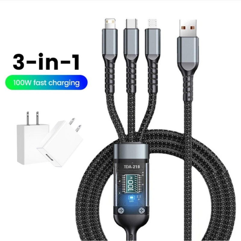 3 in 1 100W USB Cable Digital Display PD Fast Charging Cable Type-C ...