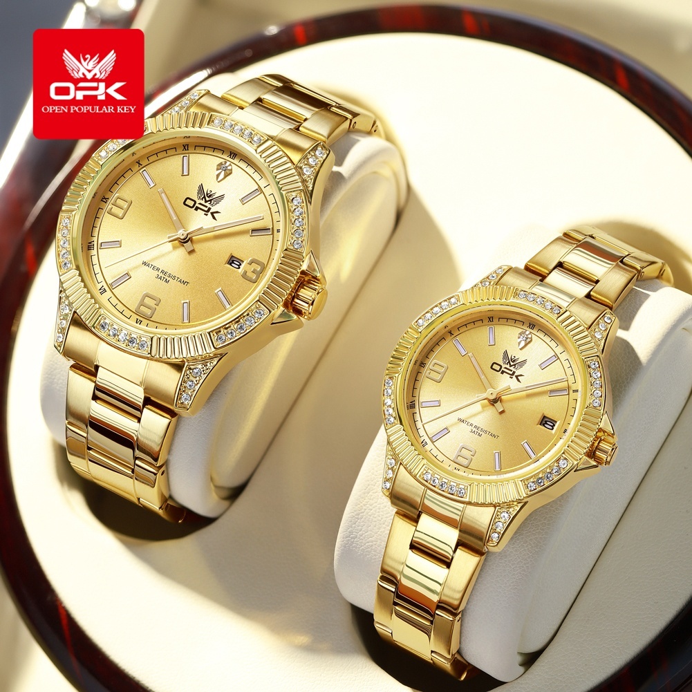 OPK Watch For Couple Waterproof Original Quartz Stainless Steel Gold ...