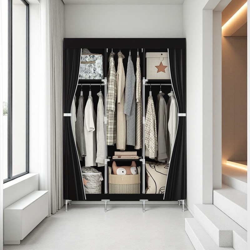 clothes organizer Metal Simple Storage Bedroom Wardrobe Closet Zipper ...