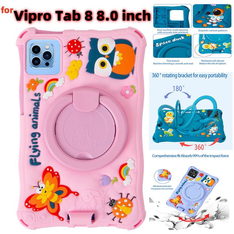 for Vipro Tab 8 Tablet Case 8.0 inch 360 Degree Rotating Cute Cartoon ...