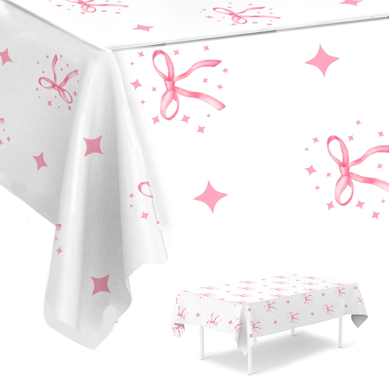 220*130Cm Cute Pink Bow Knot Tablecloth Waterproof Plastic Table Cover ...