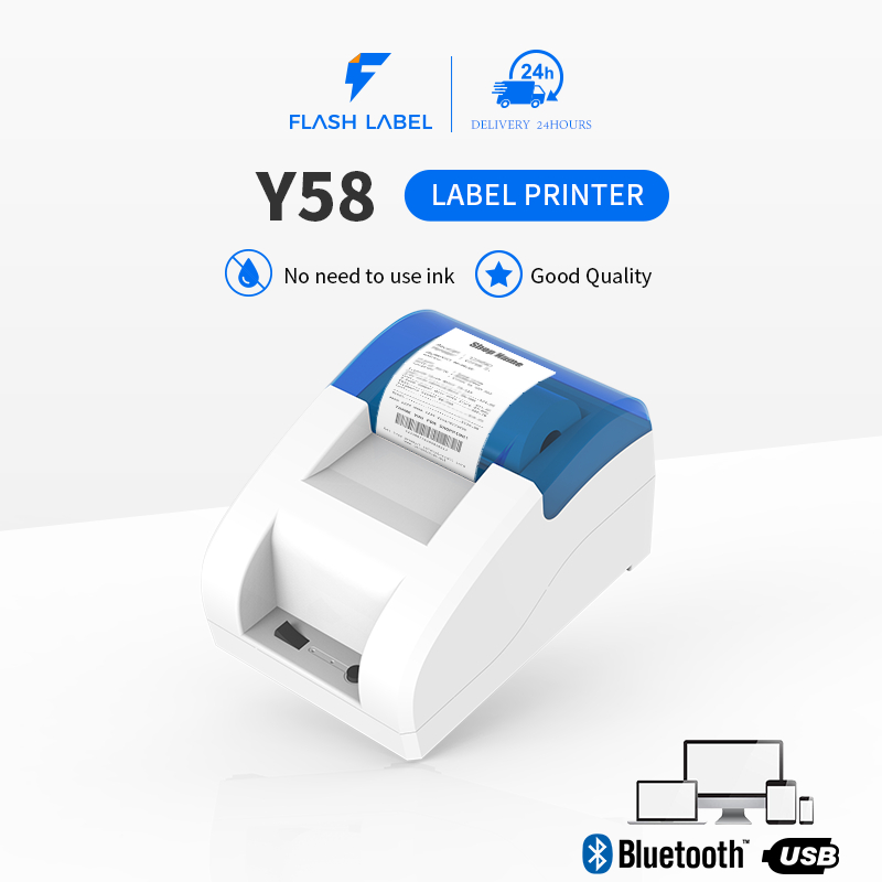 Flashlabel Y58 Receipt Printer Thermal (BLUETOOTH+USB) 58MM Thermal Cash Receipt POS Barcode ...