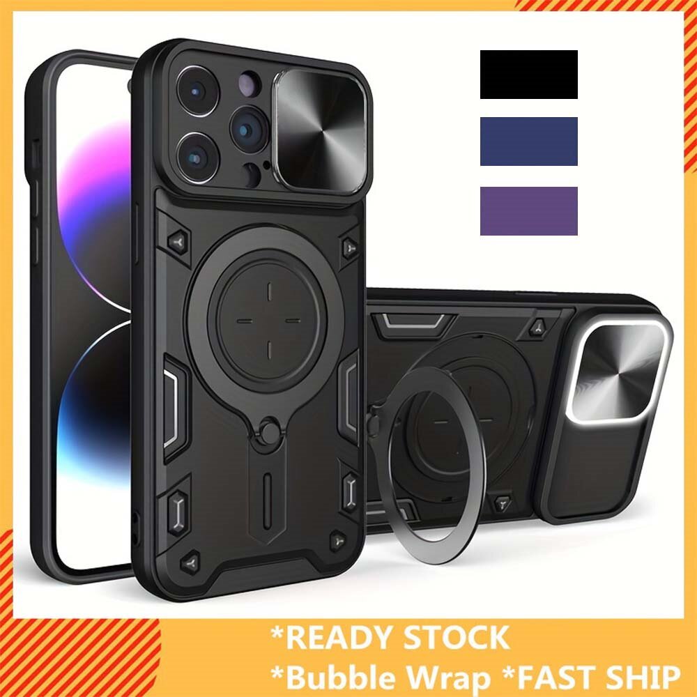 Luxury Shockproof Slide Camera Protection 360 Rotate Kickstand Armor ...