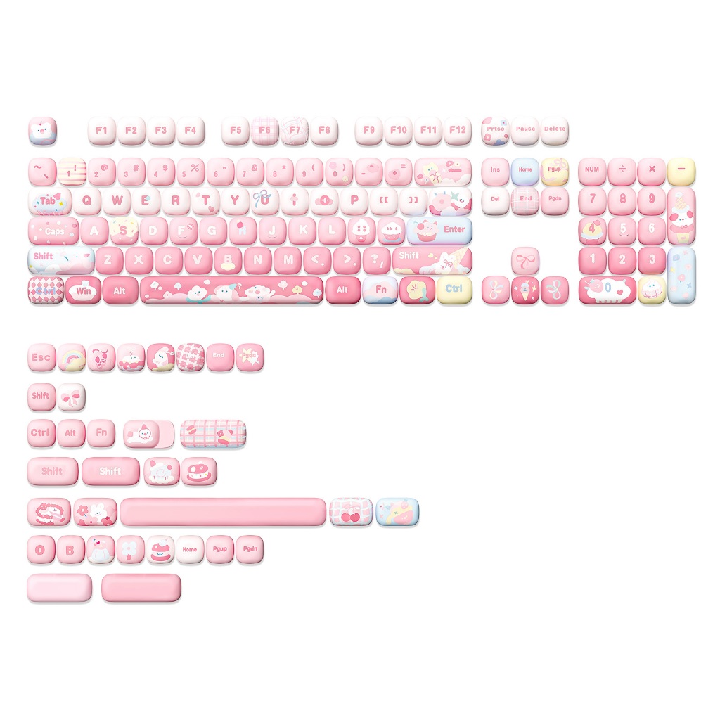 YUNZII Pink Ice Cream Cute Custom Keycaps, 138 Keys Dye Sub PBT MOG ...