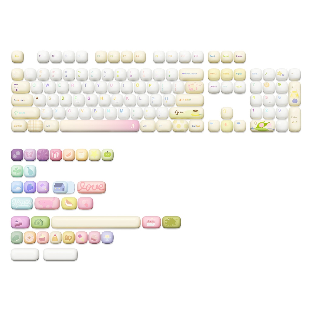 YUNZII Yellow Doodle Cute Custom Keycaps, 138 Keys Dye Sub PBT MOG ...