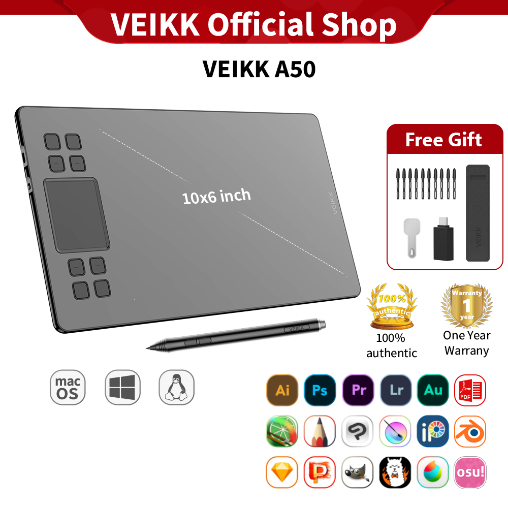VEIKK A50 Drawing Tablet 10*6 inch Pen Tablet with Batter Free Pen ...