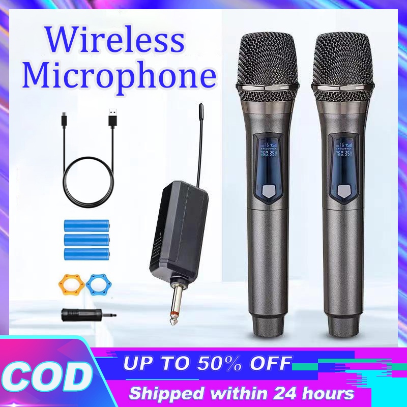 Handheld Wireless Microphone Dual Cordless with Receiver and 3.5mm ...