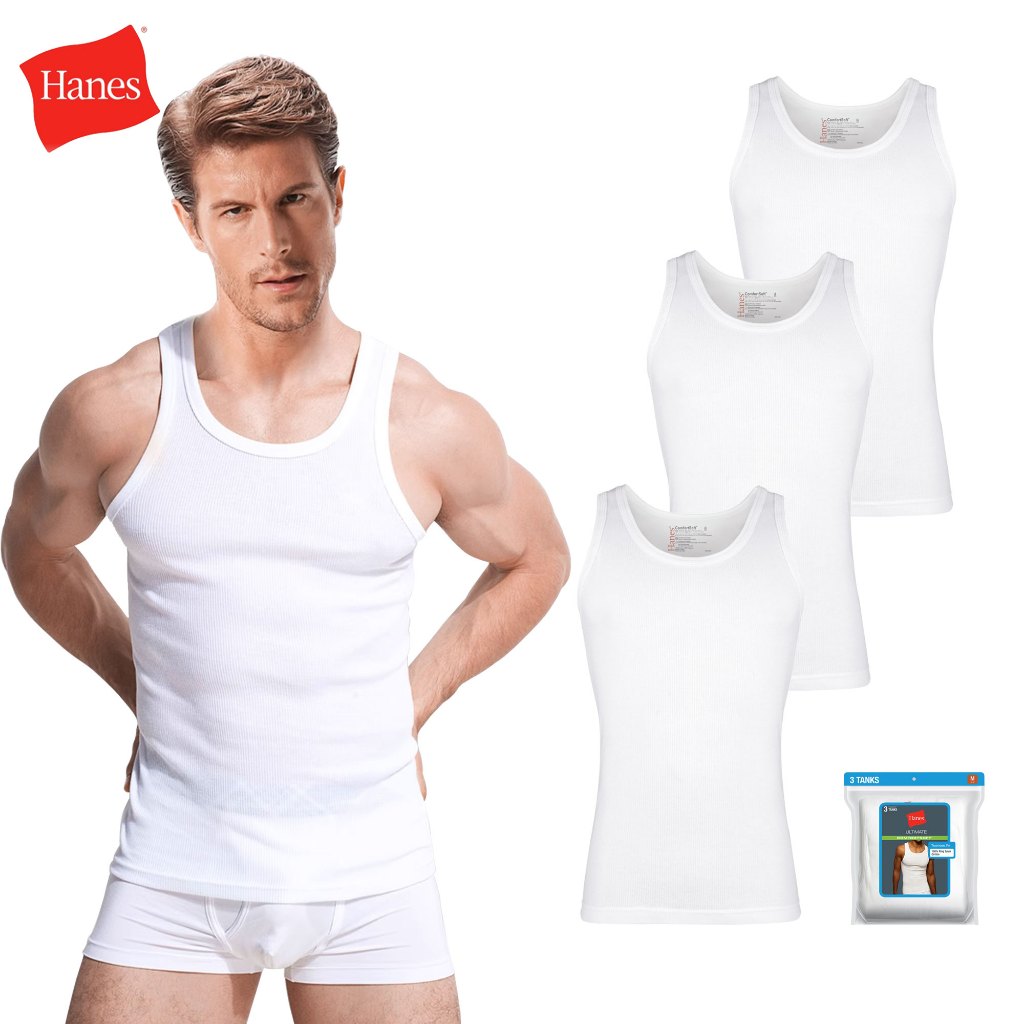 Hanes 3PCS Mens Sando Tagless Tanks White T-shirts M-3XL | Shopee ...