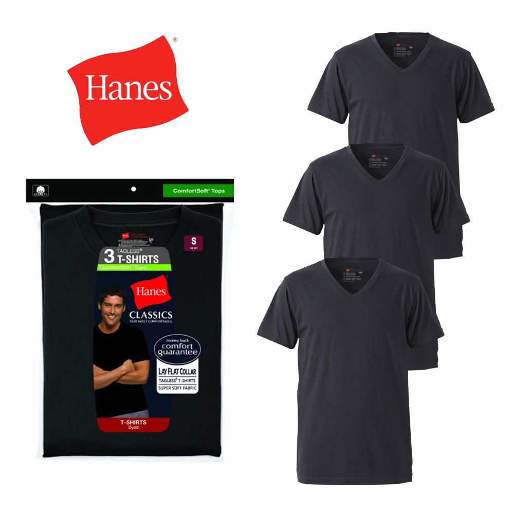 HANES 3 pcs Classics V-Neck Black T-shirts | Shopee Philippines