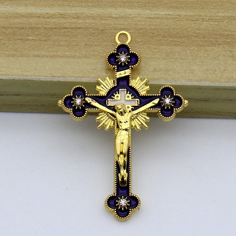 Catholic Cross Pendant - Golden Metal Jesus Christ Crucifix Religious ...