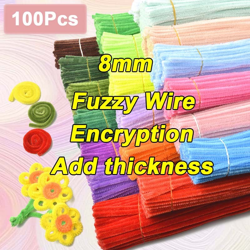 100PCS 8mm Fuzzy Wire Colorful Dense Flower Chenille Stem Diy Material ...