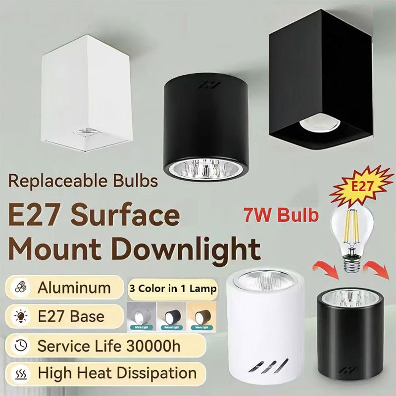 Tri-color LED Pin Light E27 Bulb Replaceable Surface -Mounted Downlight ...