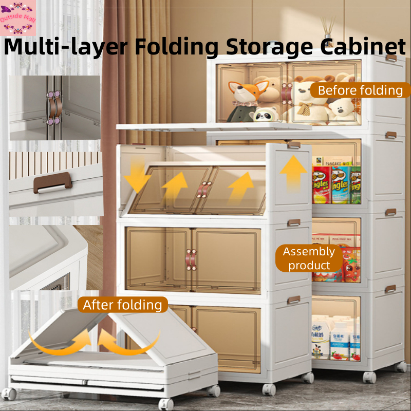 Okasumi Korean-Style Multi-layer Folding Storage Cabinet with Wheels ...