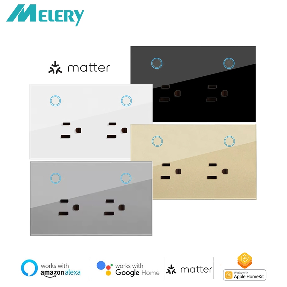 Melery Matter Thread Wifi Smart Wall Socket US Electrical Plug Outlet ...