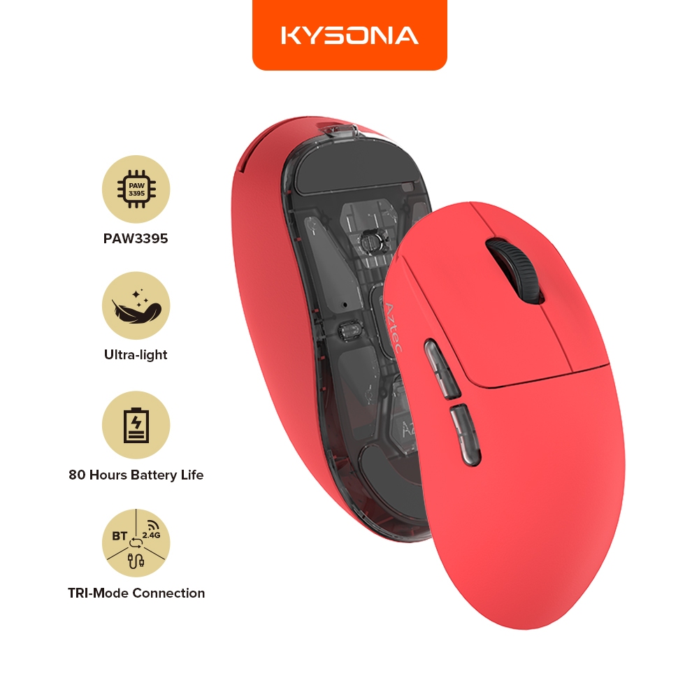 KYSONA Aztec Gaming Mouse Wireless PAW3395 Max 26000 DPI Lightweight ...