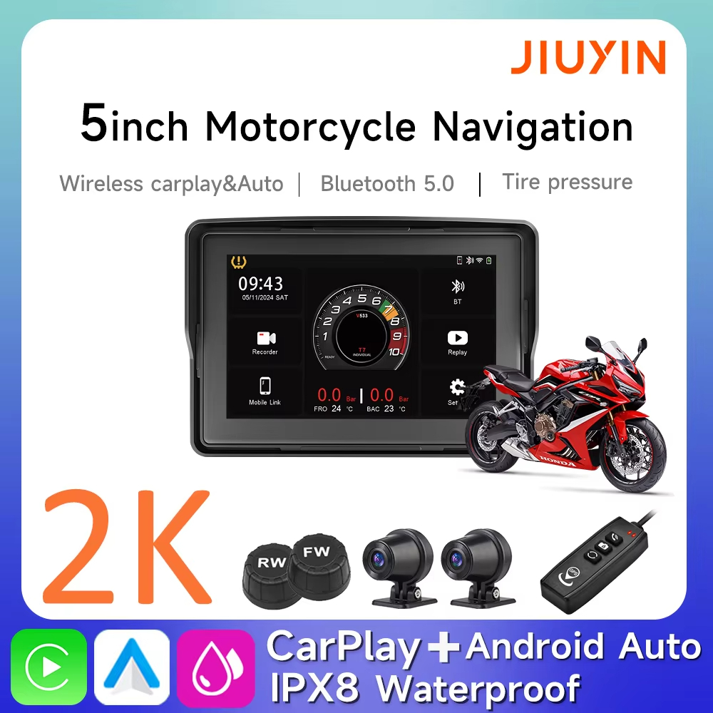 JIUYIN 2K IPX8 Motorcycle Navigation Touch Screen GPS Carplay Android ...