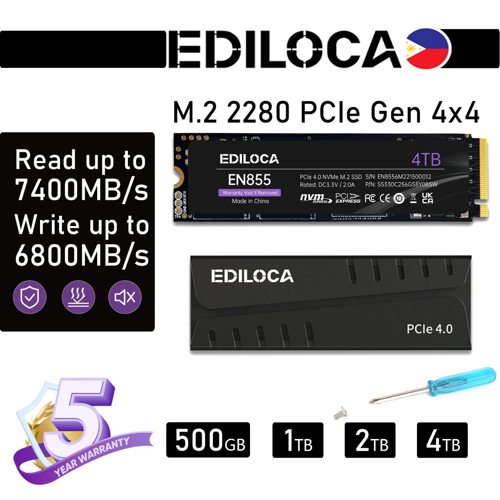 Ediloca EN855 500GB/1TB/2TBwith DRAM and Heatsink NVMe PCIe Gen4.0x4 M ...