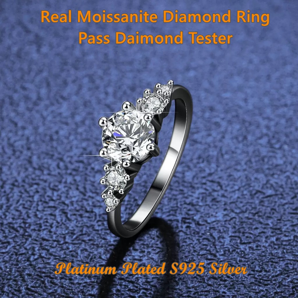 Real Moissanite diamond round cut 1 carat ring with GRA certificate ...